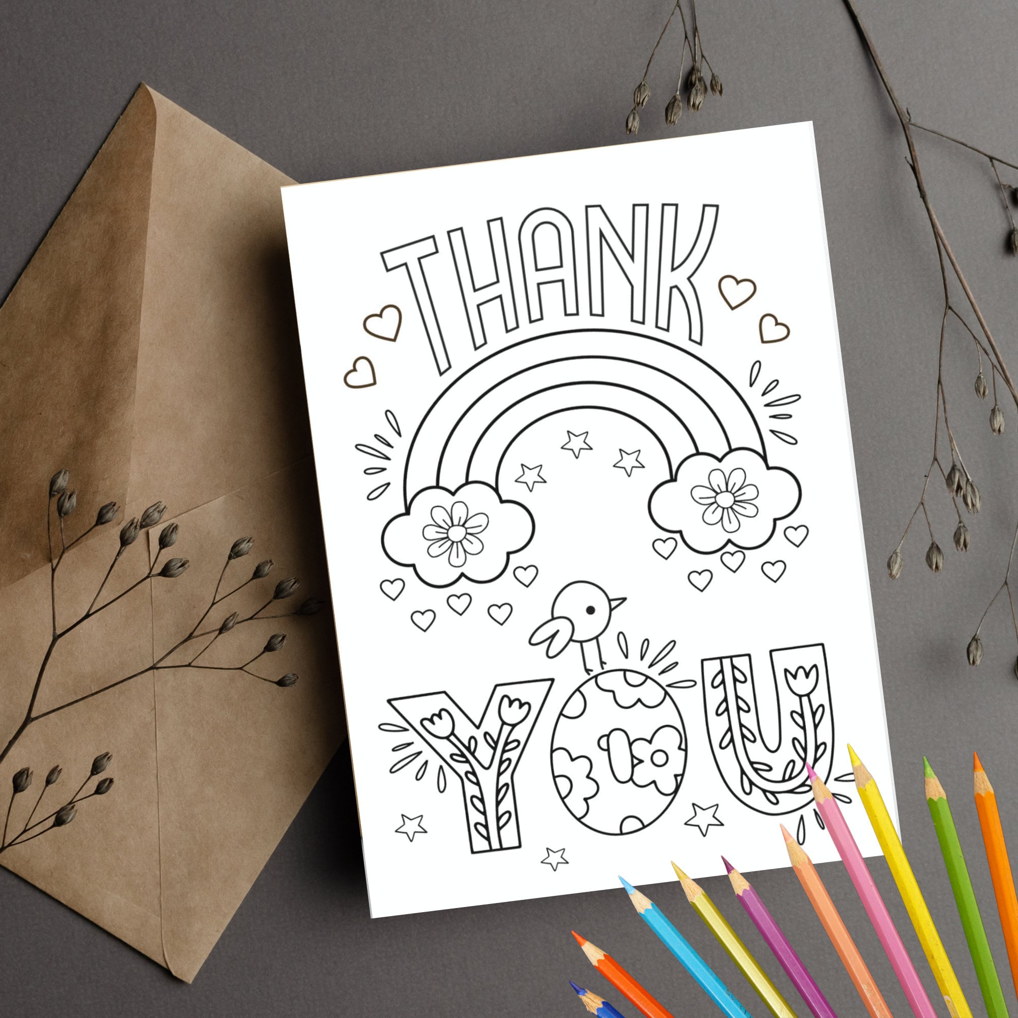 Printable Thank You Coloring Card From Child Color Your Own DIY Thank ...