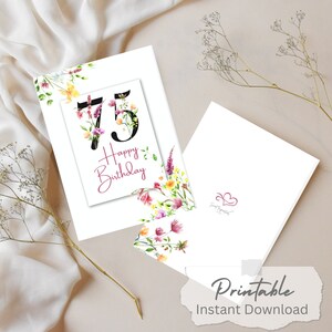 Printable 75th Happy Birthday Card | Instant Download | Blank Interior ...