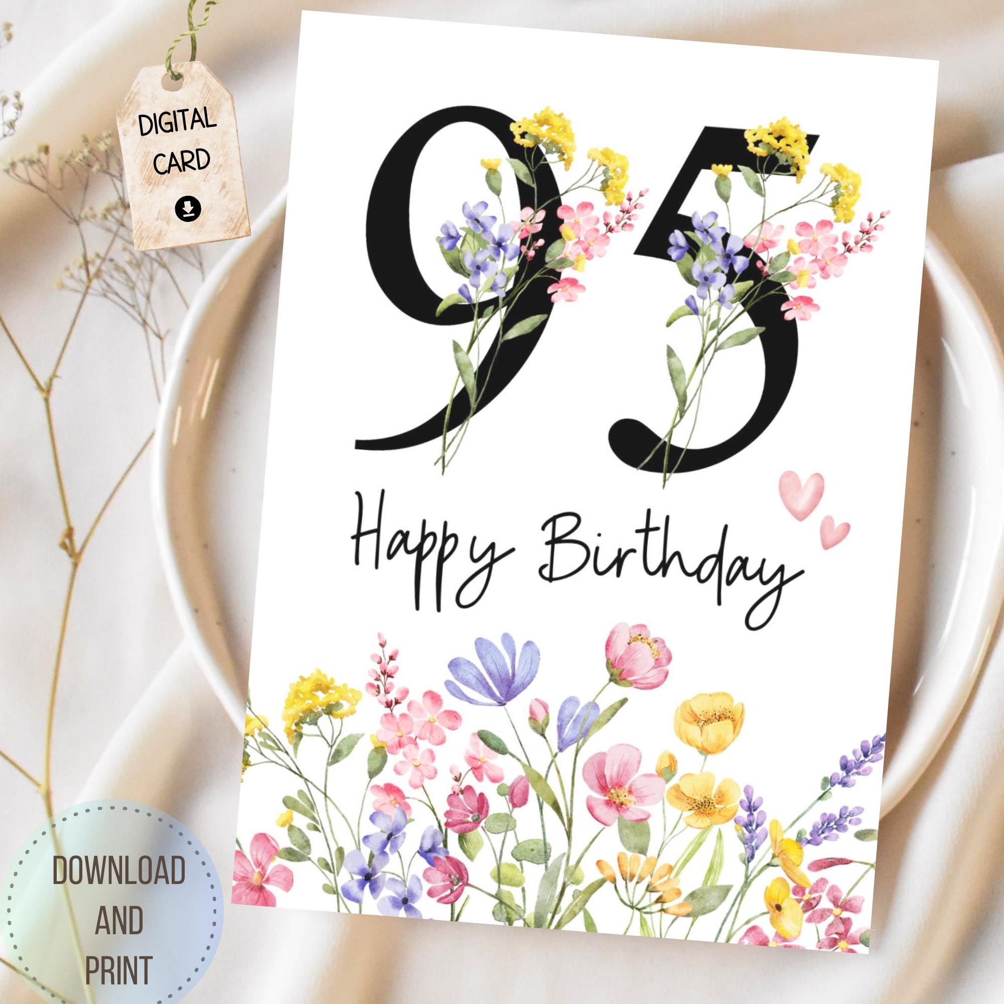 Printable 95th Birthday Card 95th Birthday Milestone Blank Card for Mom ...