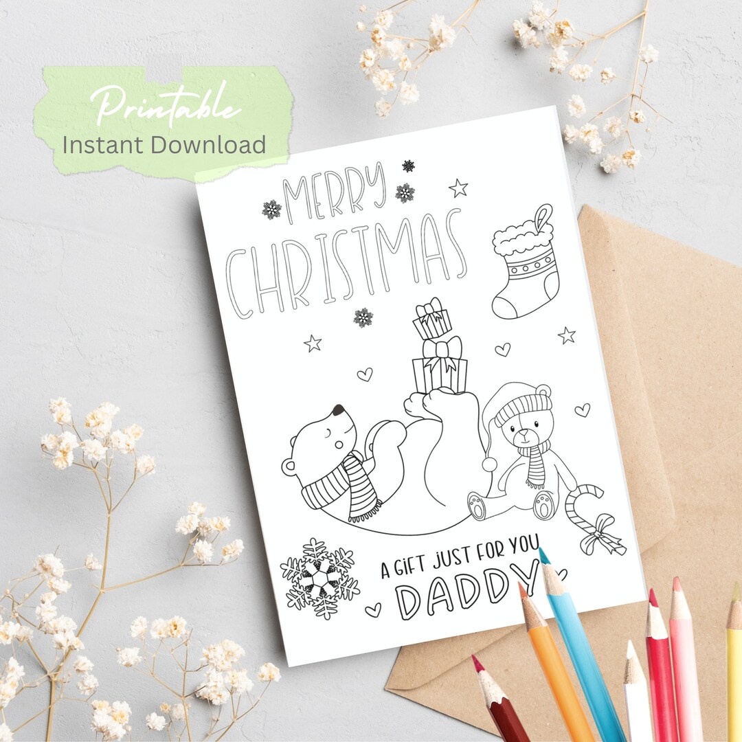 Christmas Card DIY Coloring Downloadable Folded Christmas Card From ...