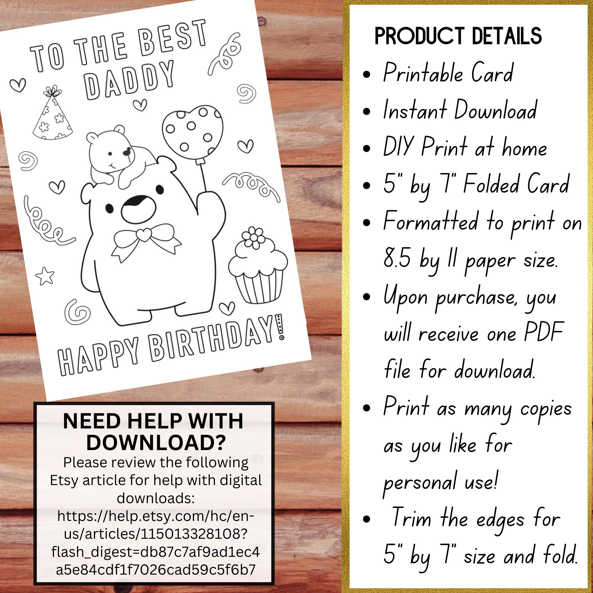 Dad Birthday Coloring Card Printable for Kids Happy Birthday Dad ...