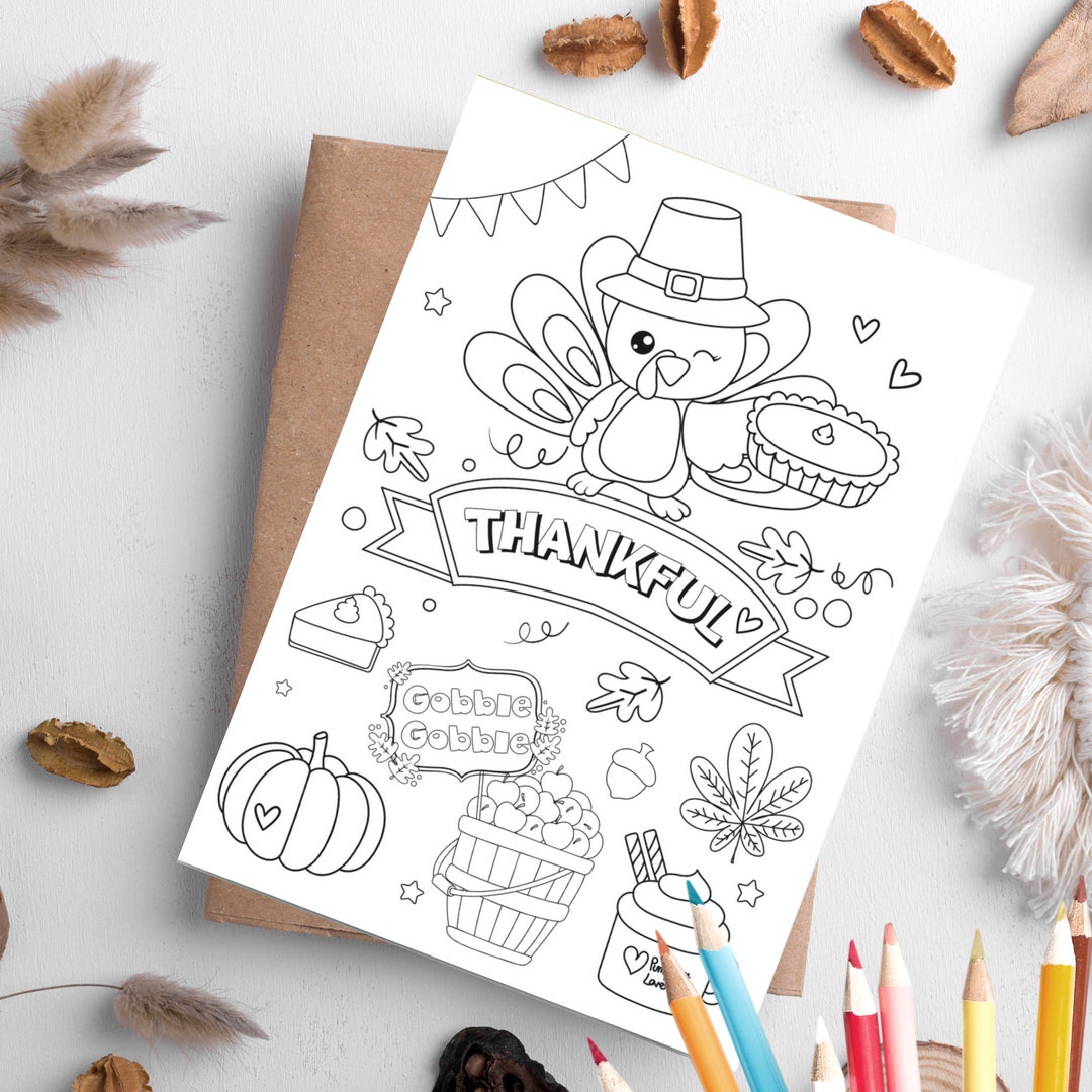Thanksgiving Coloring Cards DIY Thanksgiving Card DIGITAL - Etsy
