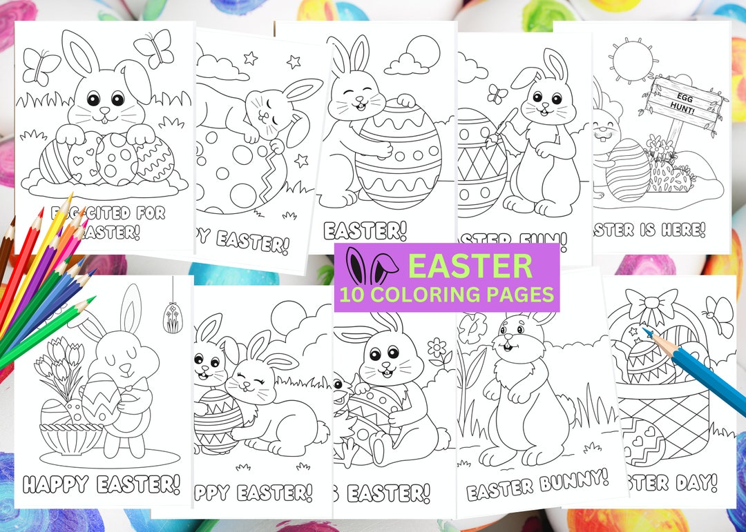 10 Printable Assorted Fun Easter Holiday Coloring Pages for - Etsy