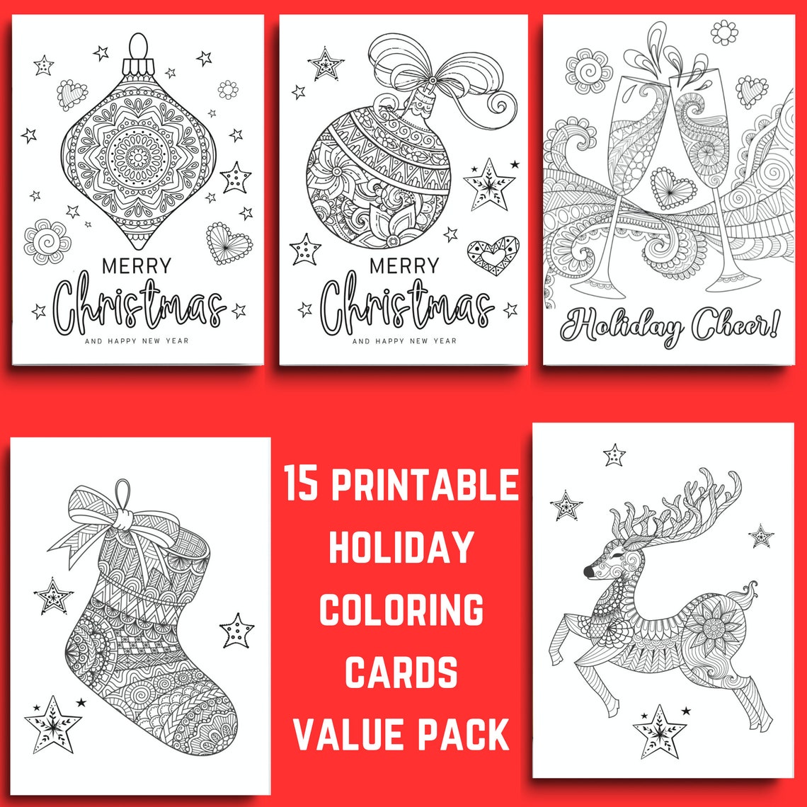Christmas Mandala Art Coloring Cards Notebook Doodles Colorable Holiday ...