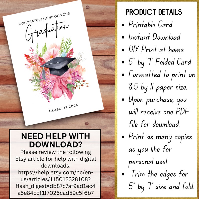 Instant Download Printable Graduation Card Congratulations Graduate ...