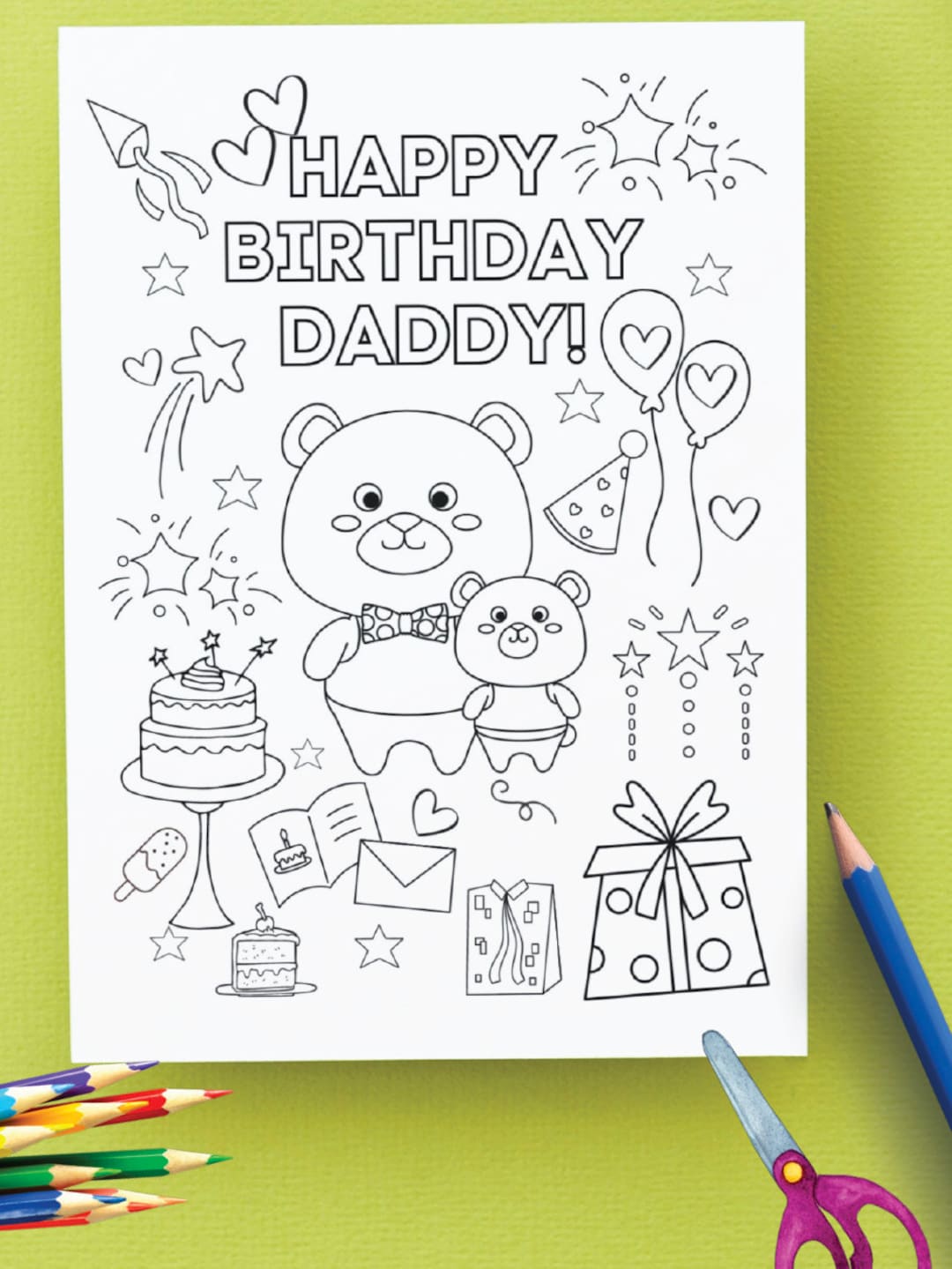 Happy Birthday Daddy, Cute Coloring Birthday Card for Dad - Etsy