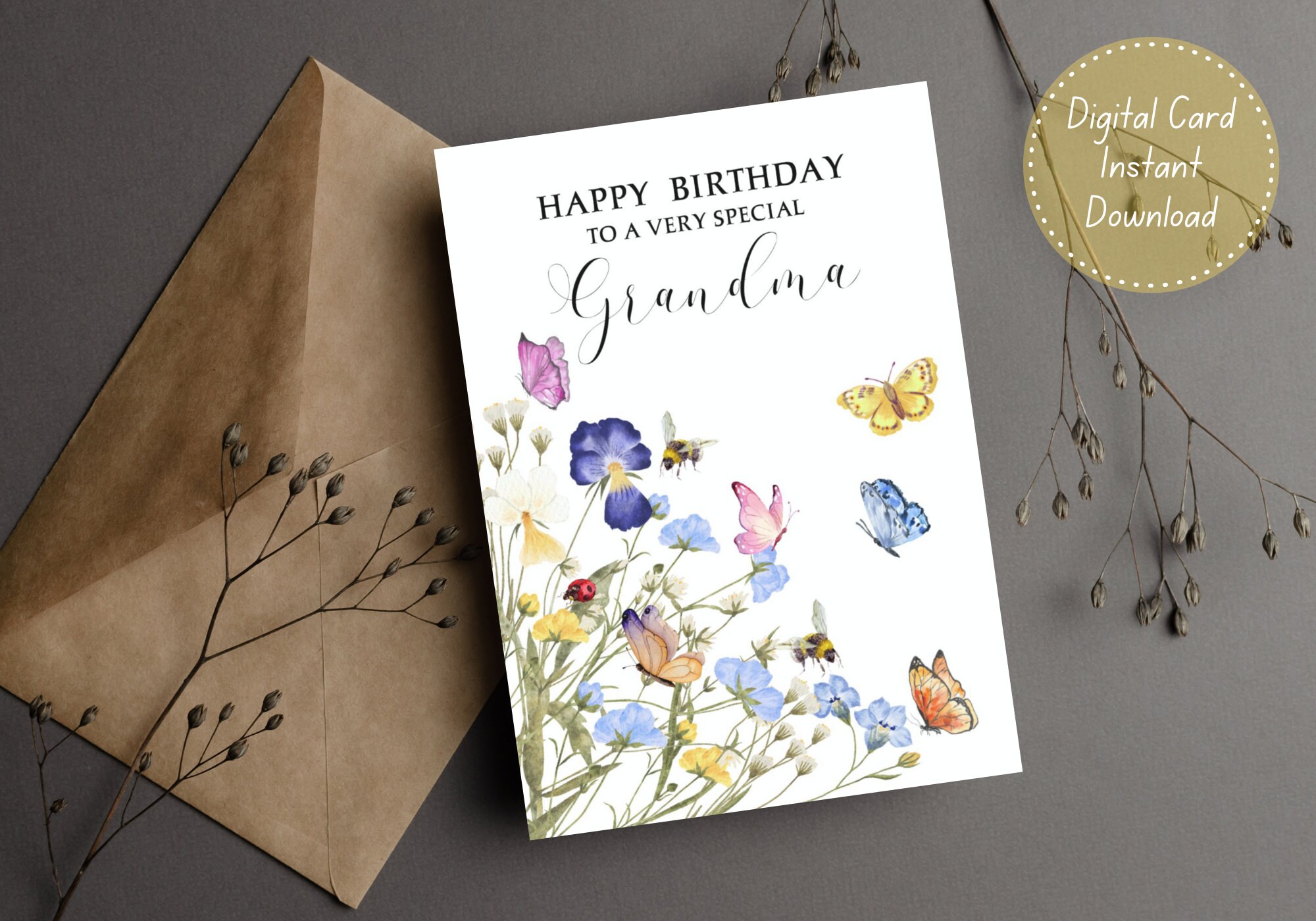 2 Versions Printable Happy Birthday Grandma or Grammy Card | Instant ...