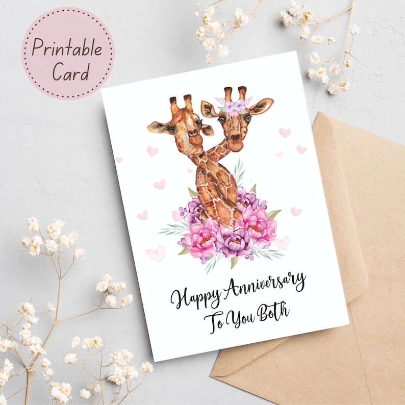 Printable Anniversary Card to Both | Instant Download | Cute Watercolor ...