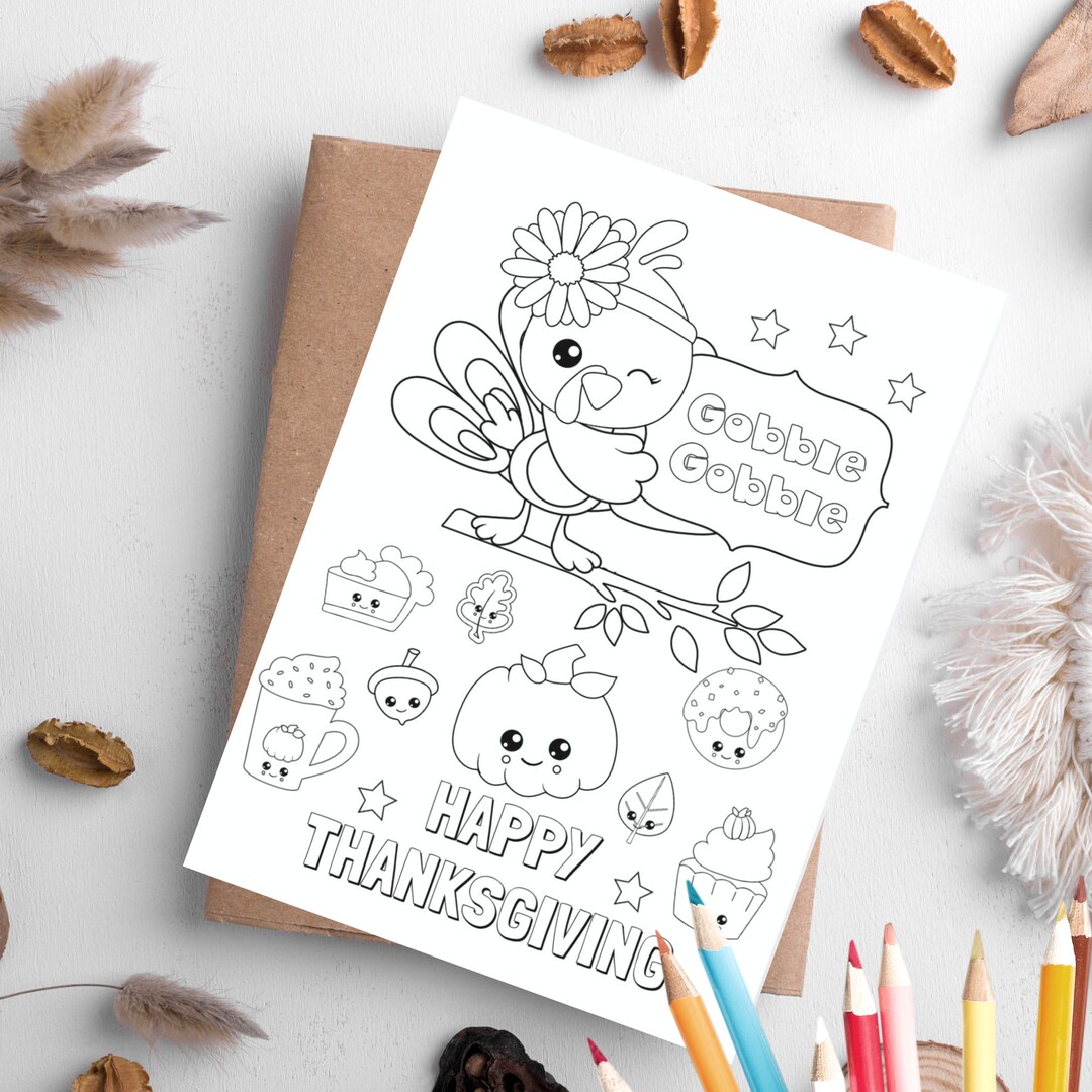Thanksgiving Coloring Cards DIY Thanksgiving Card DIGITAL DOWNLOAD ...