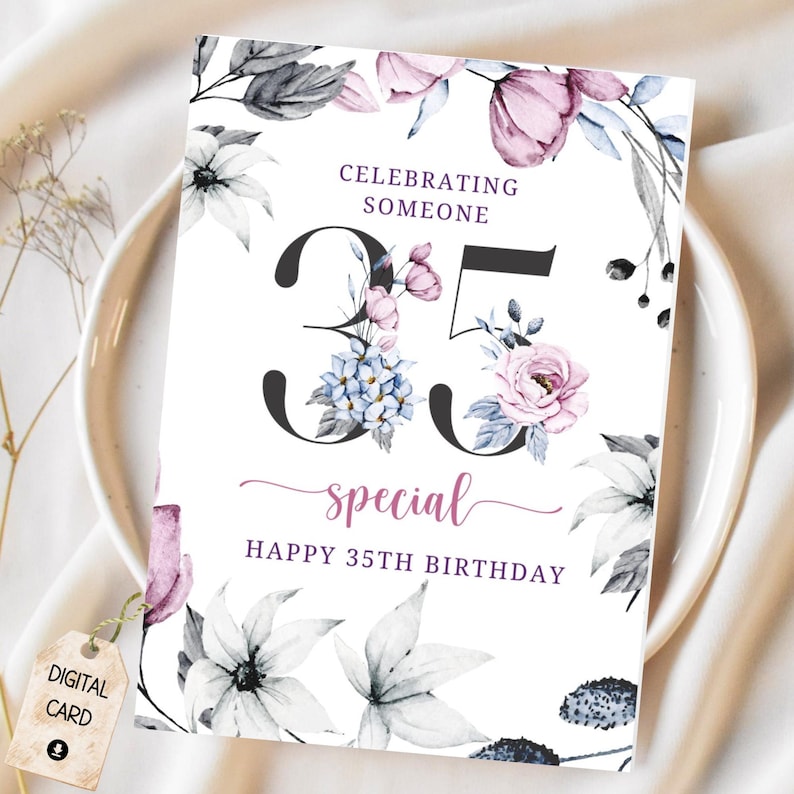Printable 35th Happy Birthday Card DIY Instant Download Blank Interior ...