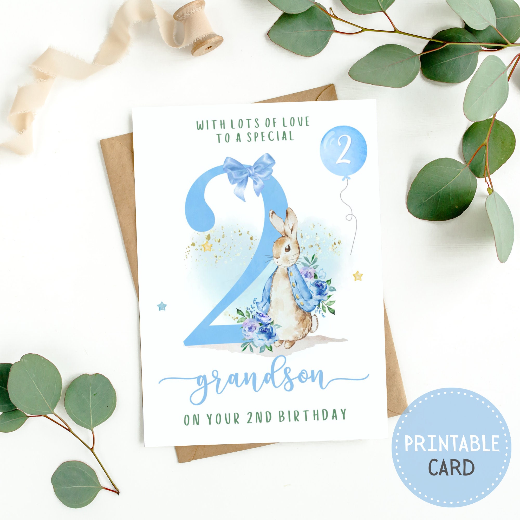 Printable 2nd Happy Birthday Card for Grandson | Instant Download ...