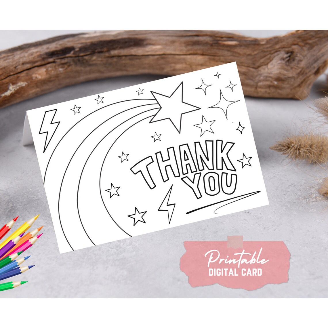 Printable Thank You Coloring Cards Value Pack Color Your Own Fun Thank ...