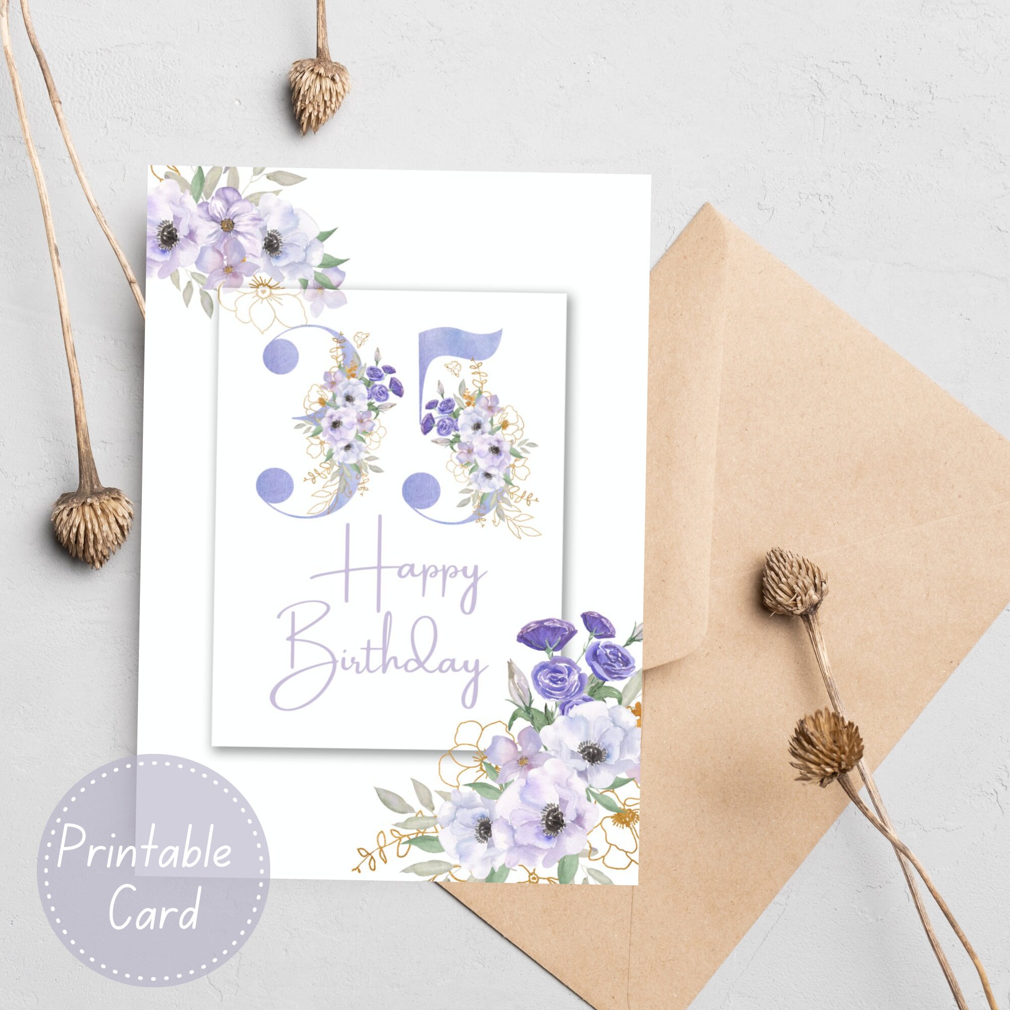 Printable 35th Happy Birthday Card Instant Download Blank - Etsy