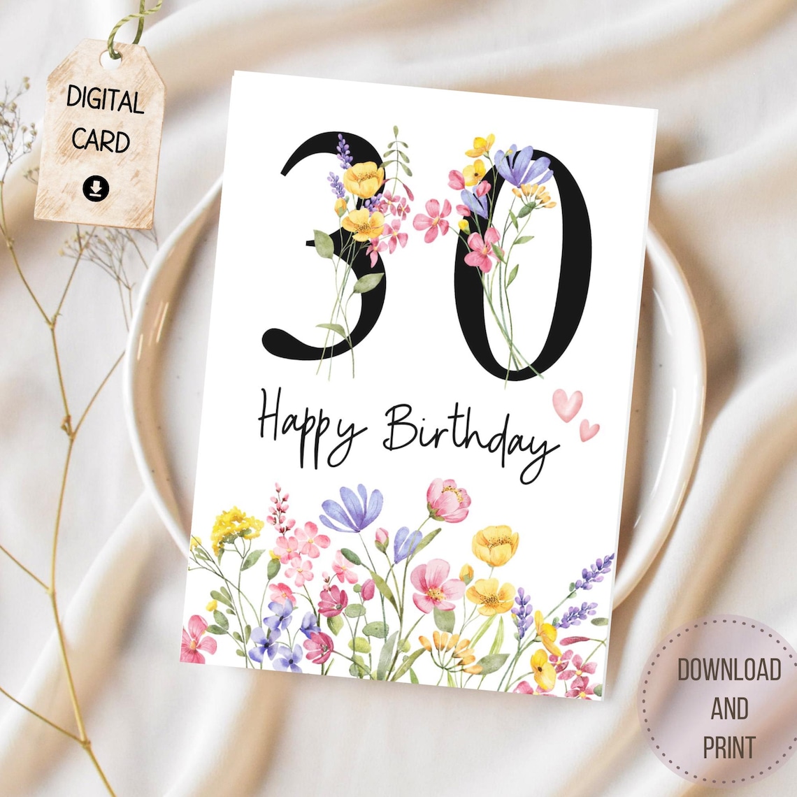 Printable 30th Birthday Card 30th Birthday Milestone Blank Card for ...