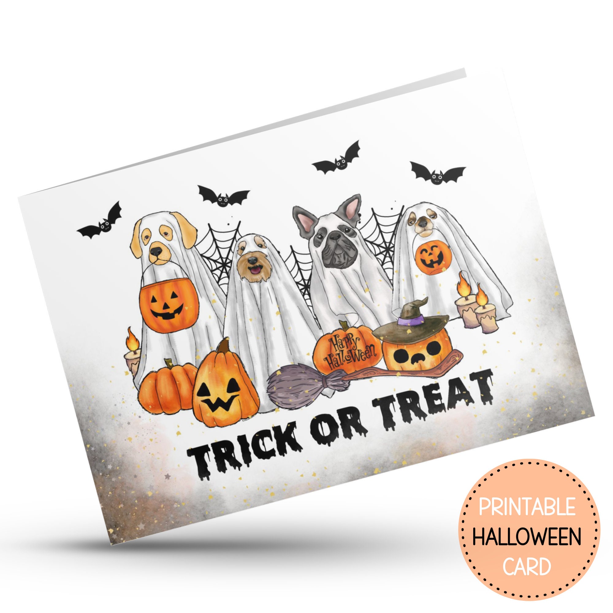 Spooky Ghost Dog Halloween Card Printable Funny Ghost Dog Card Last ...