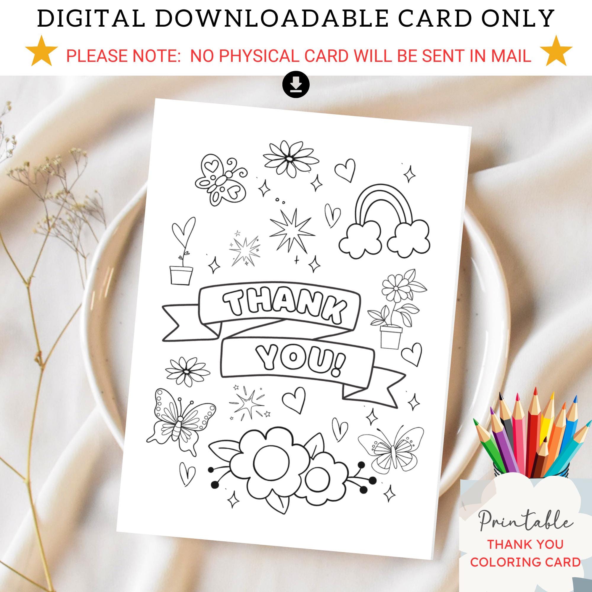 Thank You Coloring Card Print and Color Card Printable Digital Download ...