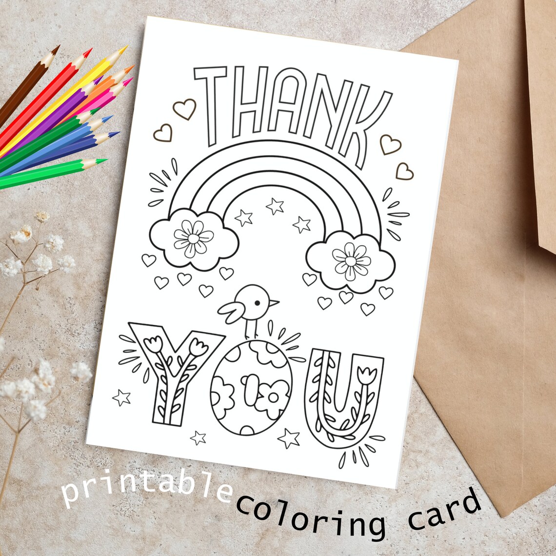 Printable Thank You Coloring Card From Child Color Your Own DIY Thank ...