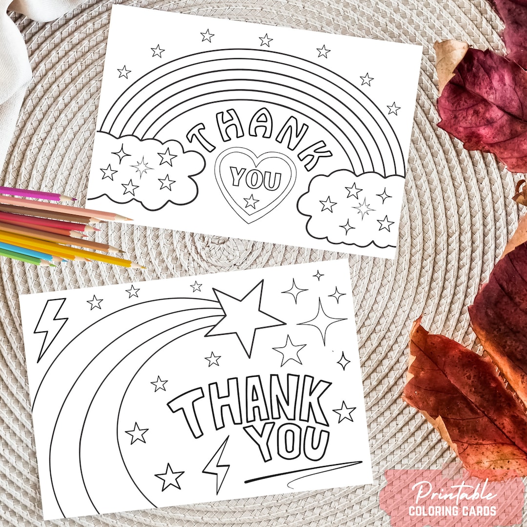 Printable Thank You Coloring Cards Value Pack Color Your Own Fun Thank ...