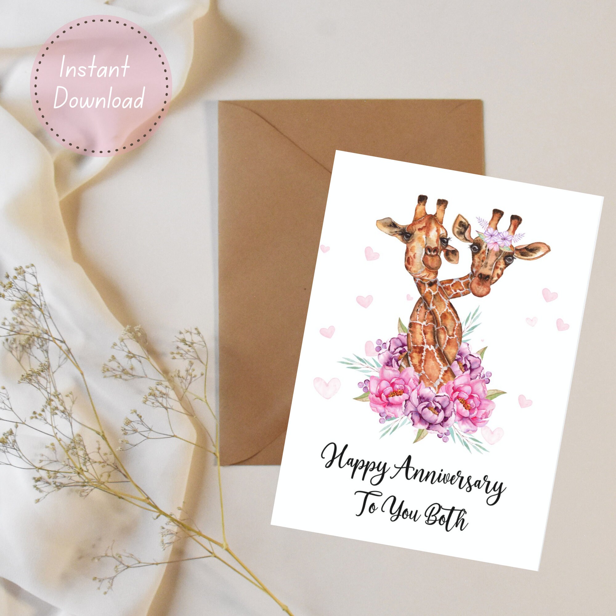 Printable Anniversary Card to Both Instant Download Cute Watercolor ...