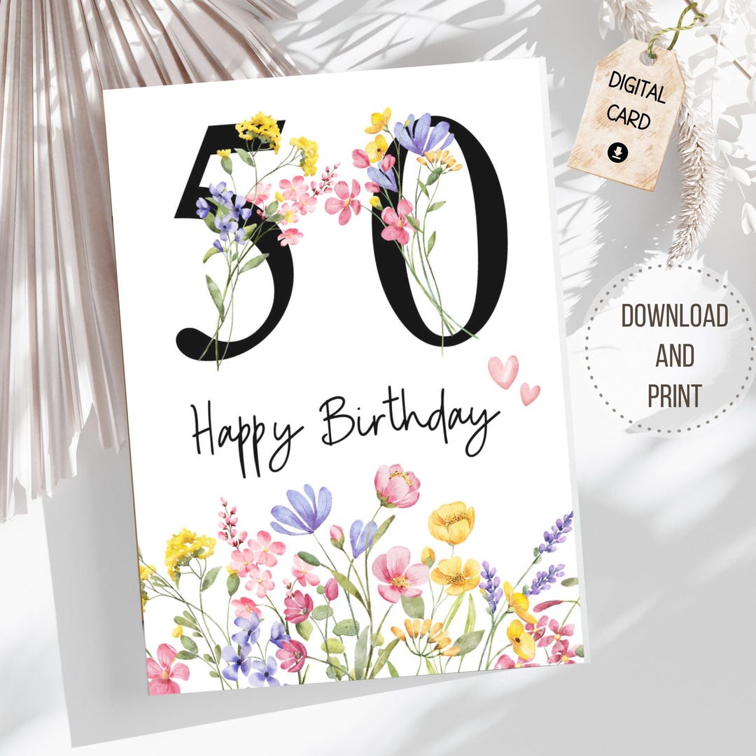 Printable 50th Birthday Card 50th Birthday Milestone Blank Card for ...