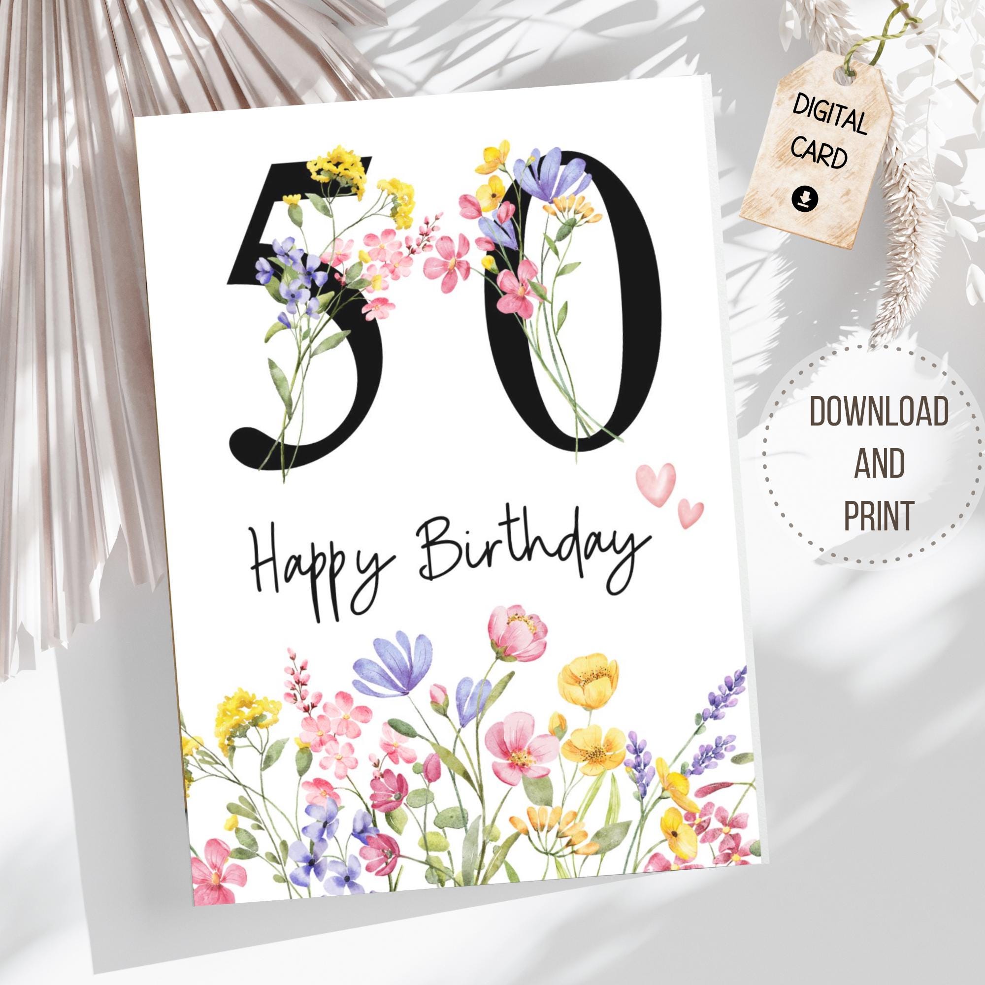 Printable 50th Birthday Card 50th Birthday Milestone Blank Card for ...