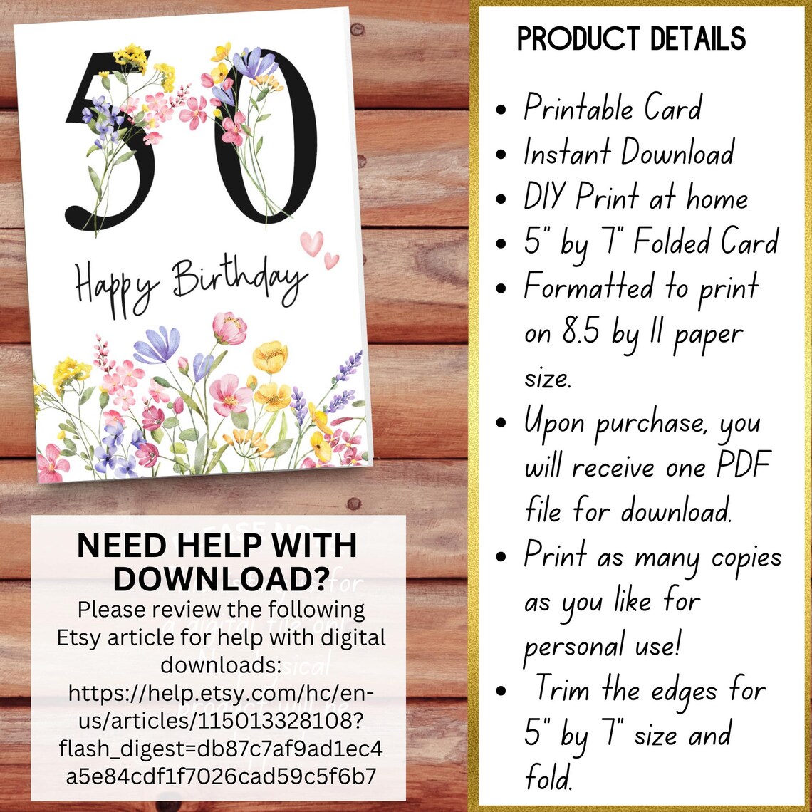 Printable 50th Birthday Card 50th Birthday Milestone Blank Card for ...