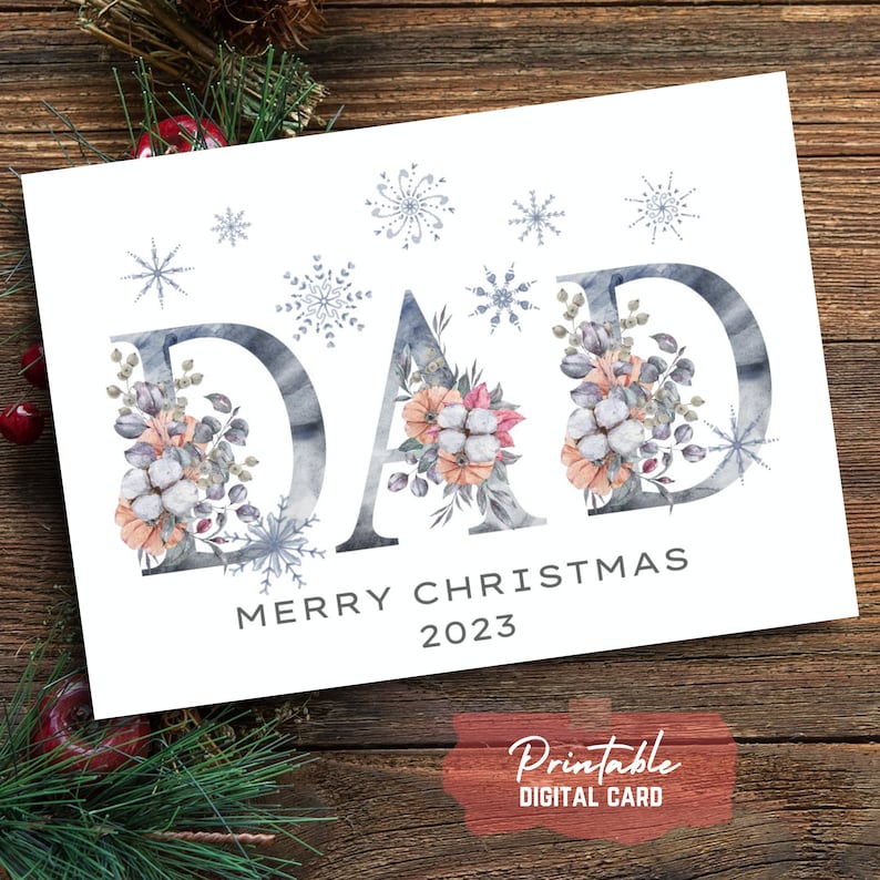 Dad Christmas Card Floral Merry Christmas Dad Christmas Card for Dad ...