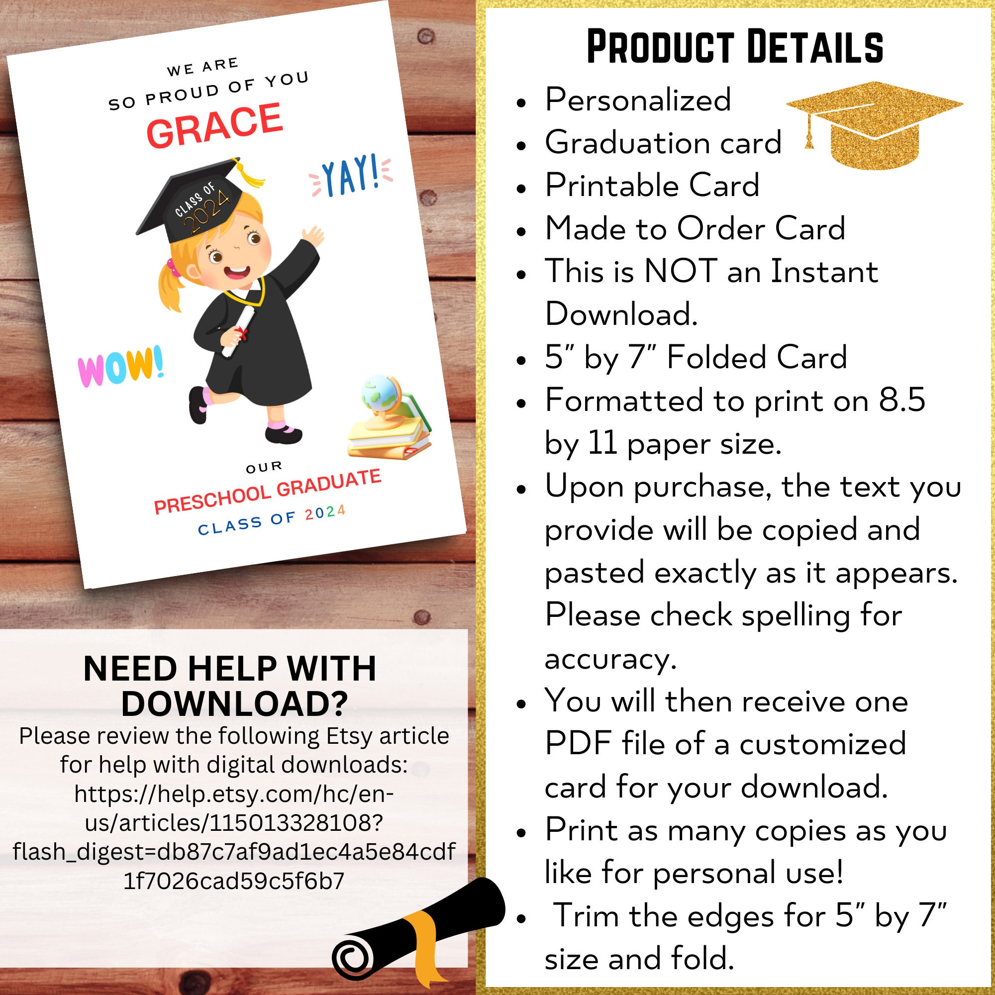 Downloadable Personalized Graduation Card Congratulation Preschool ...