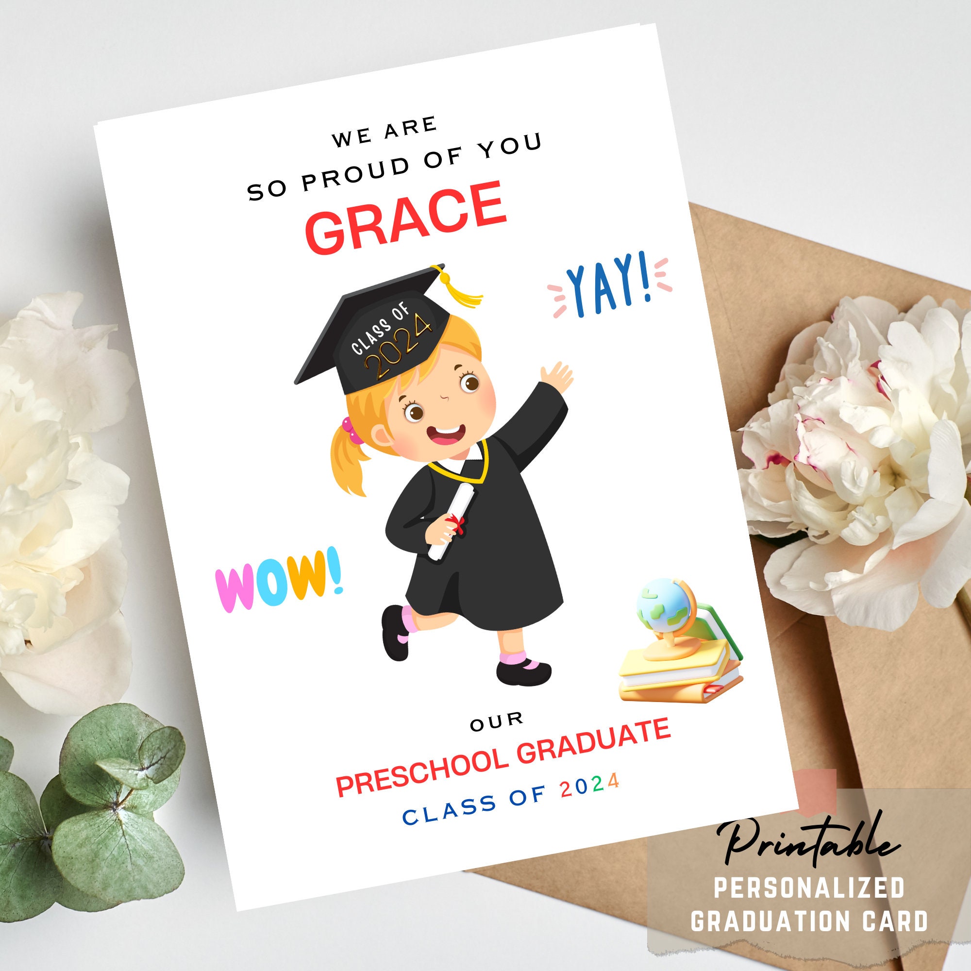Downloadable Personalized Graduation Card Congratulation Preschool ...