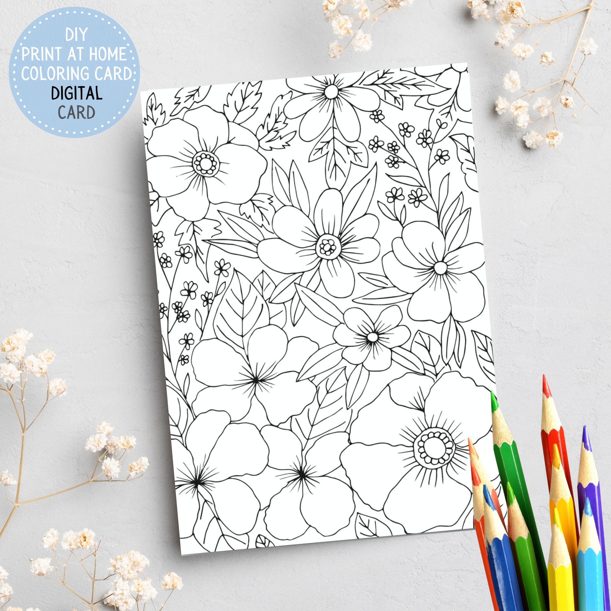 Floral Coloring Card | Coloring Flowers | Kids Coloring Card ...