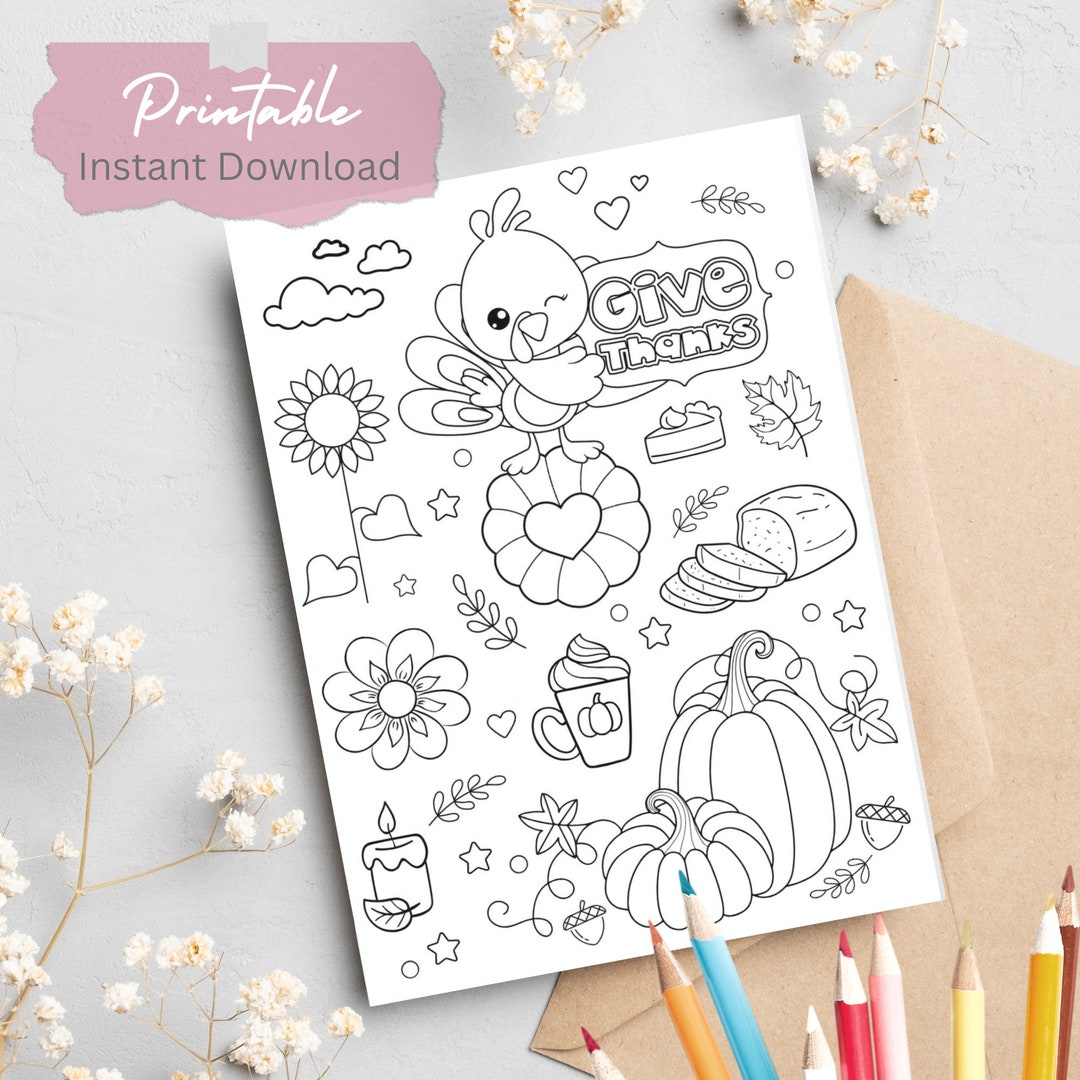 Thanksgiving Coloring Cards DIY Thanksgiving Card DIGITAL DOWNLOAD ...