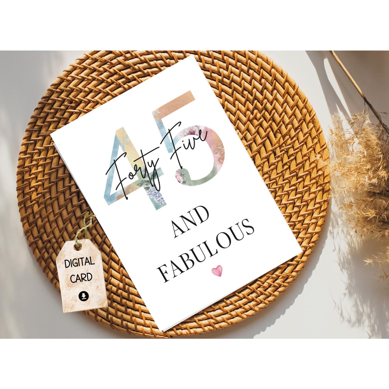 Printable 45th Happy Birthday Card DIY Instant Download Blank Interior ...