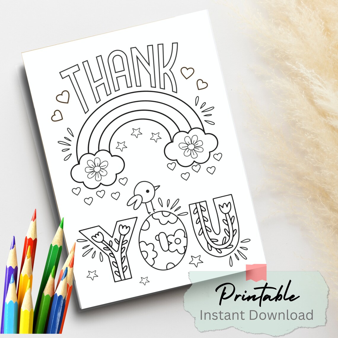 Printable Thank You Coloring Card From Child Color Your Own DIY Thank ...