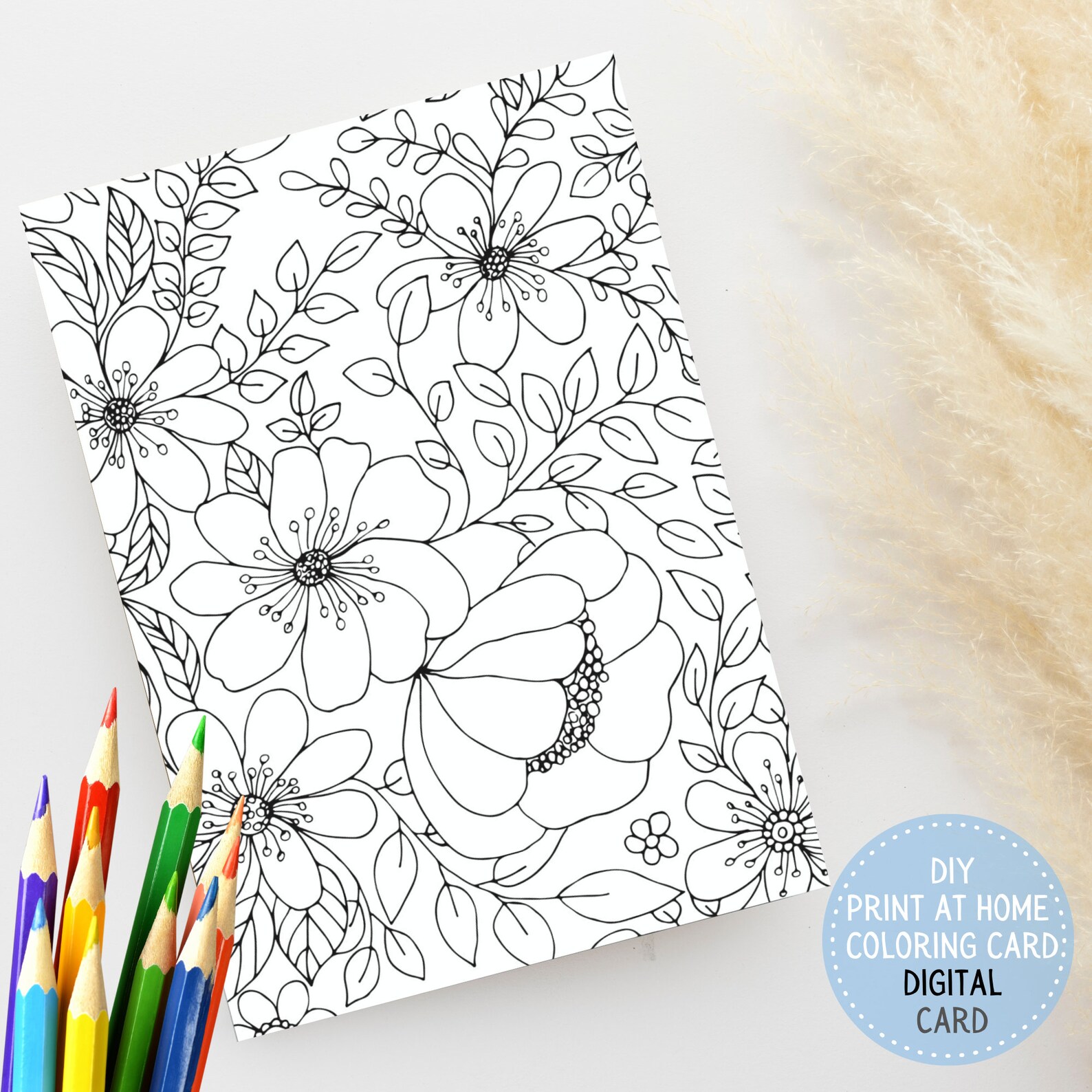 Floral Coloring Card | Coloring Flowers | Kids Coloring Card ...