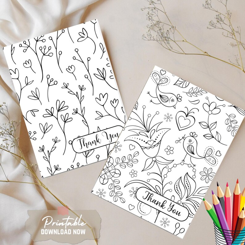 Printable Thank You Coloring Cards Digital Cards 6 Pack Value Bundle ...