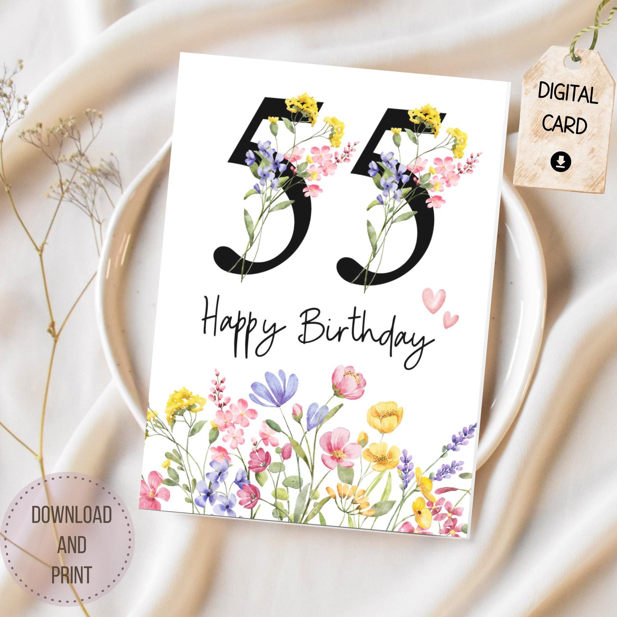 Printable 55th Birthday Card 55th Birthday Milestone Blank Card for Mom ...