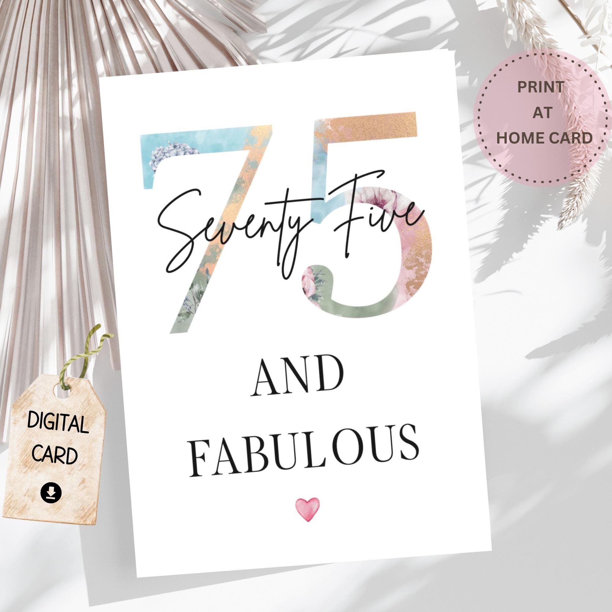 Printable 75th Happy Birthday Card DIY Instant Download Blank Interior ...