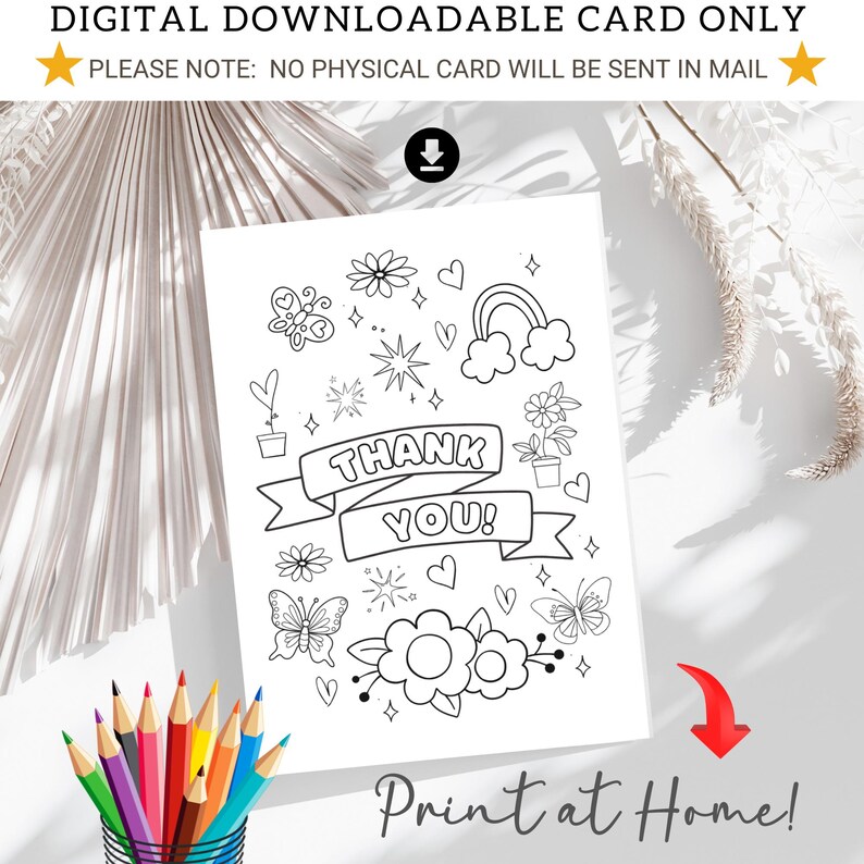 Thank You Coloring Card Print and Color Card Printable Digital Download ...