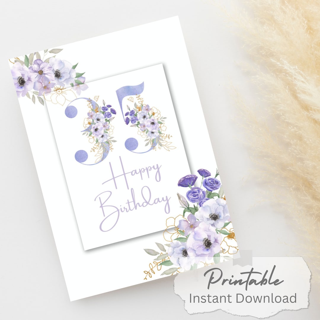Printable 35th Happy Birthday Card Instant Download Blank Interior 35th ...