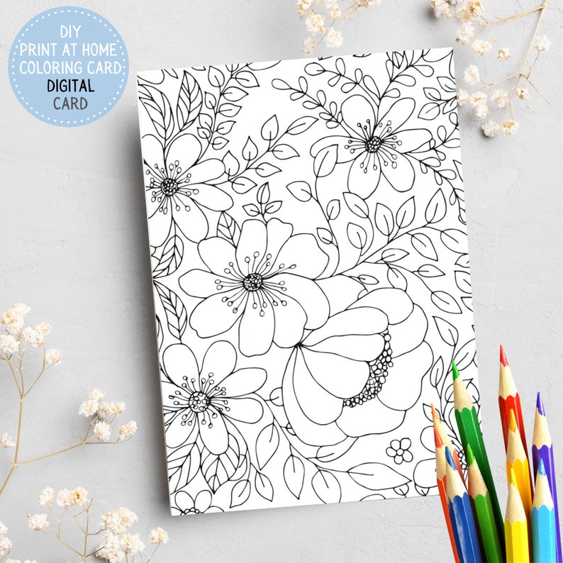 Floral Coloring Card | Coloring Flowers | Kids Coloring Card ...