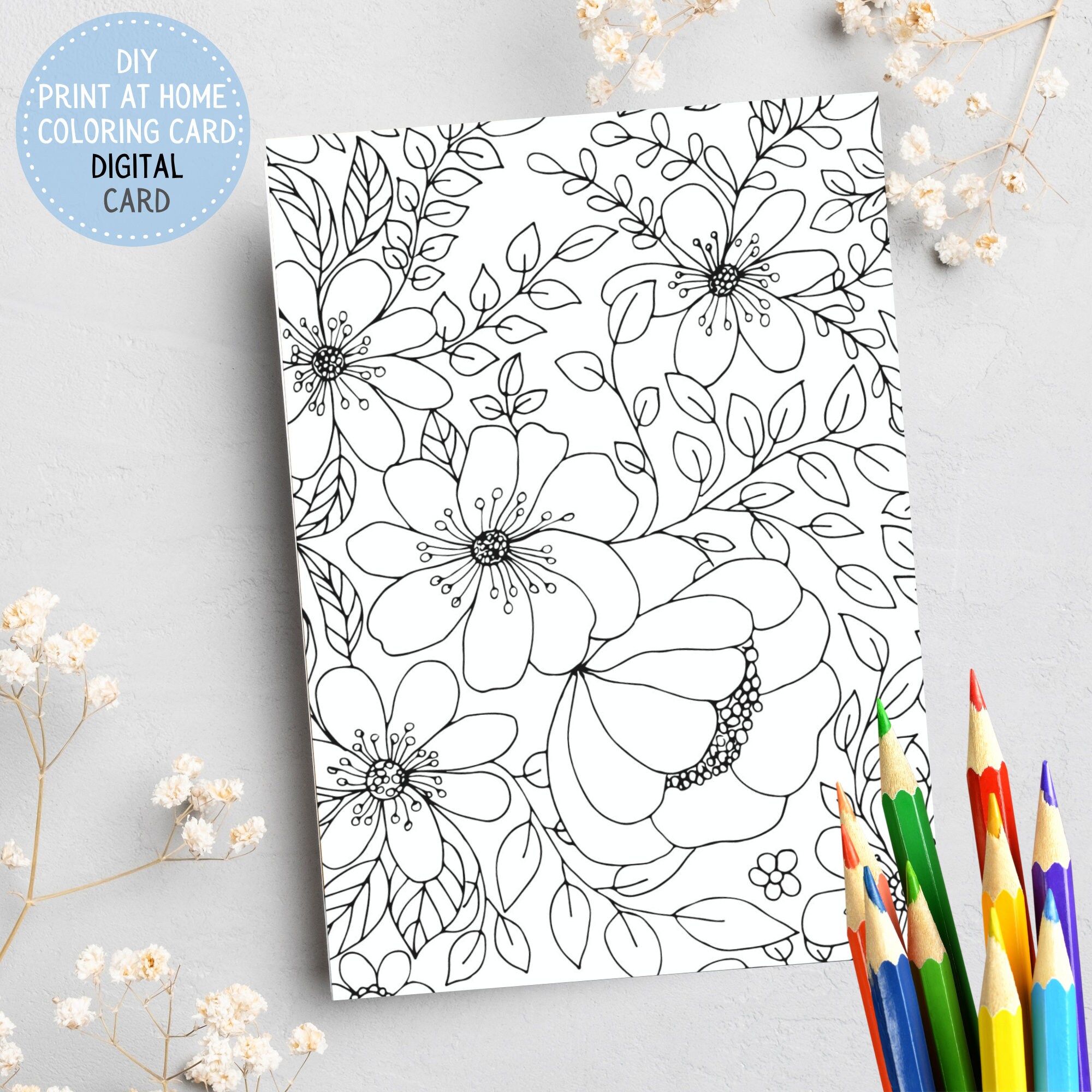 Floral Coloring Card | Coloring Flowers | Kids Coloring Card ...
