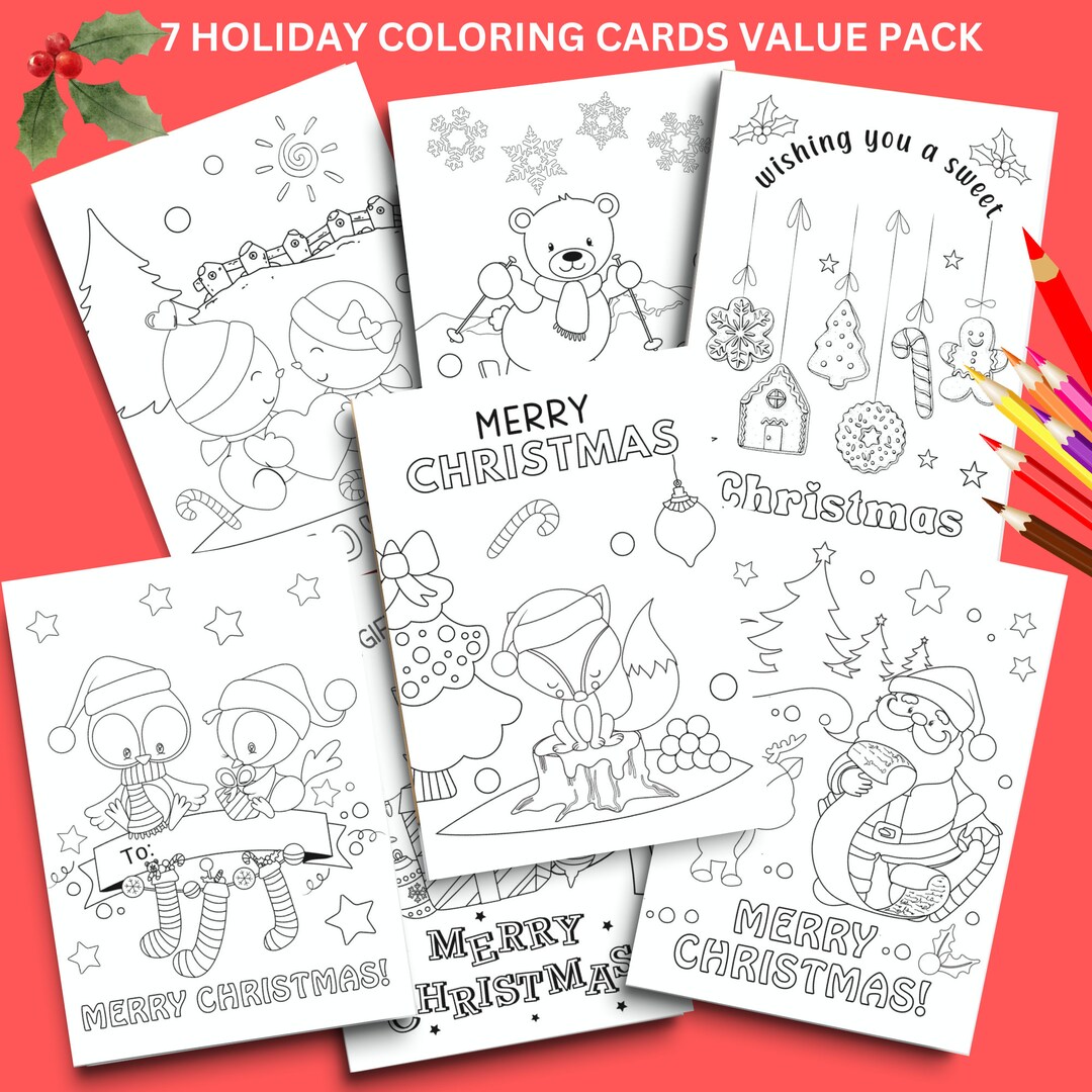 Christmas Coloring Cards for Kids Winter Snowman Santa DIY Holiday ...