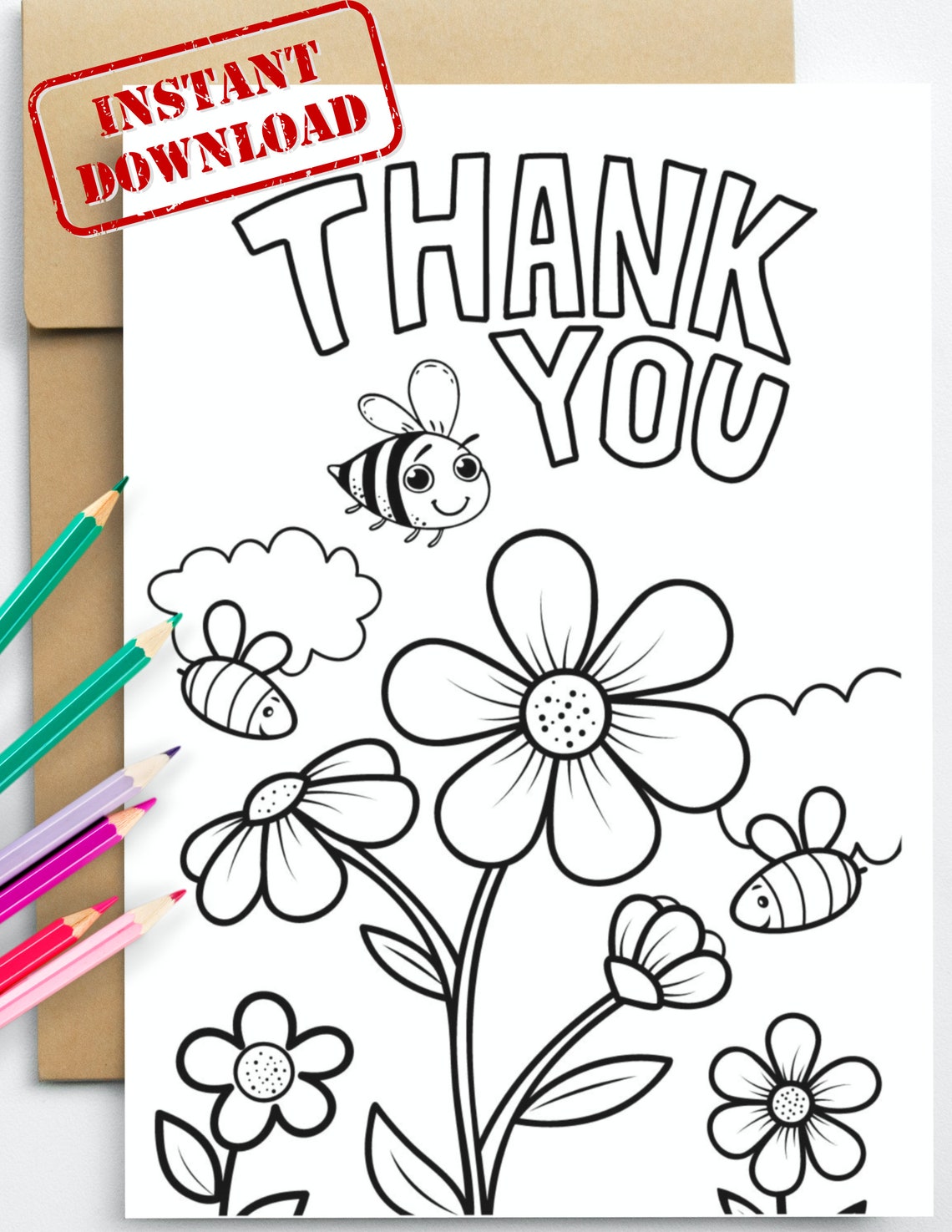 PRINTABLE Thank You Coloring Card for Kids | DIY Print and Color ...