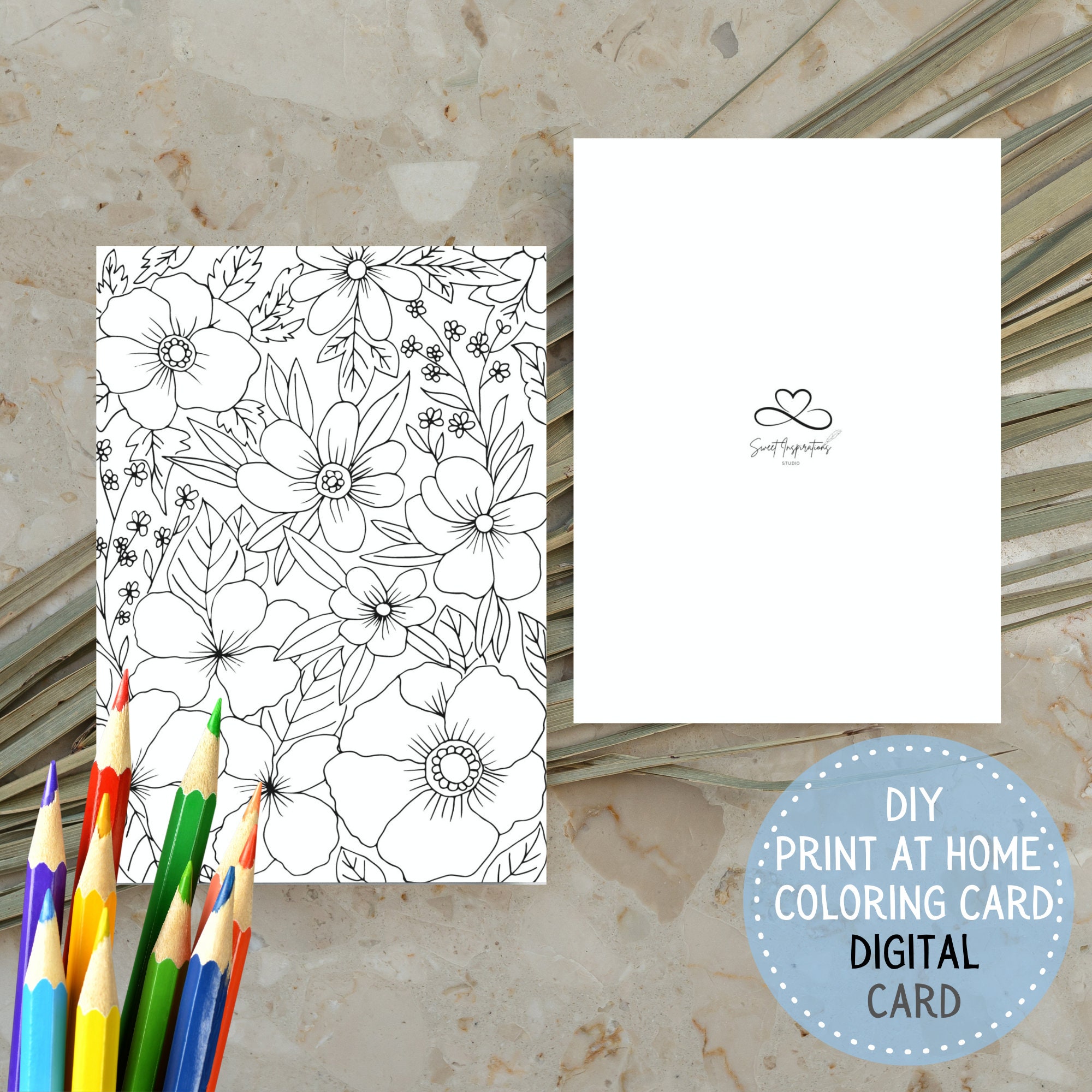 Floral Coloring Card | Coloring Flowers | Kids Coloring Card ...
