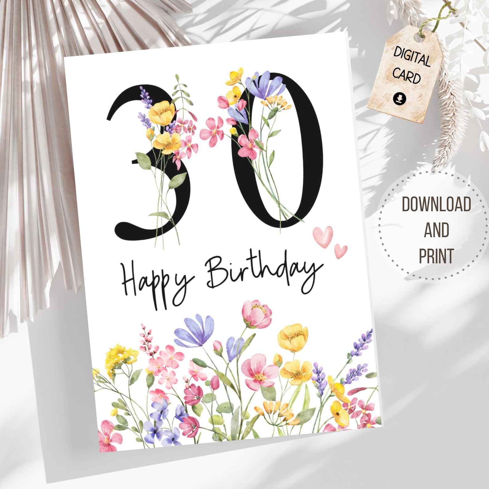 Printable 30th Birthday Card 30th Birthday Milestone Blank Card for ...