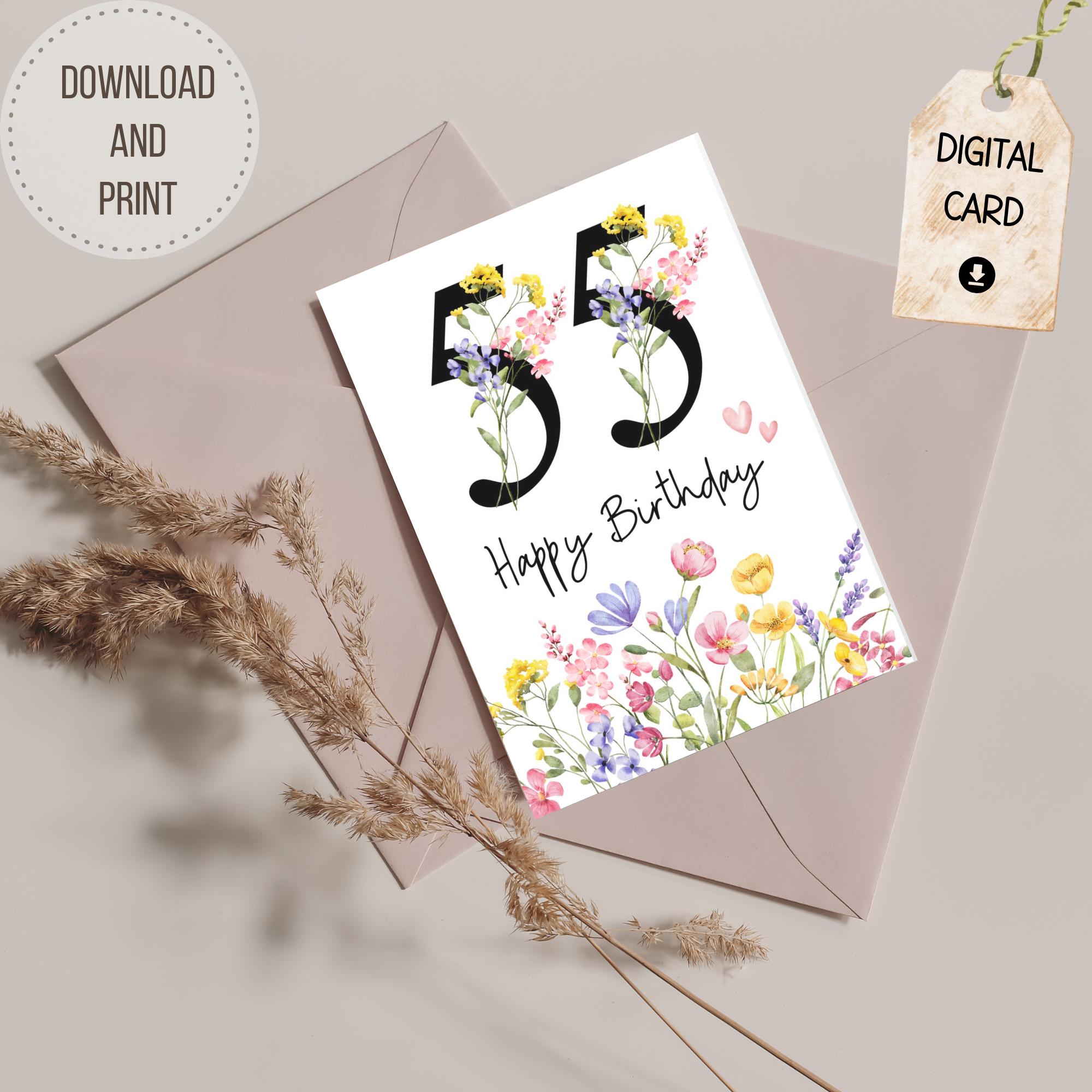 Printable 55th Birthday Card 55th Birthday Milestone Blank Card for Mom ...