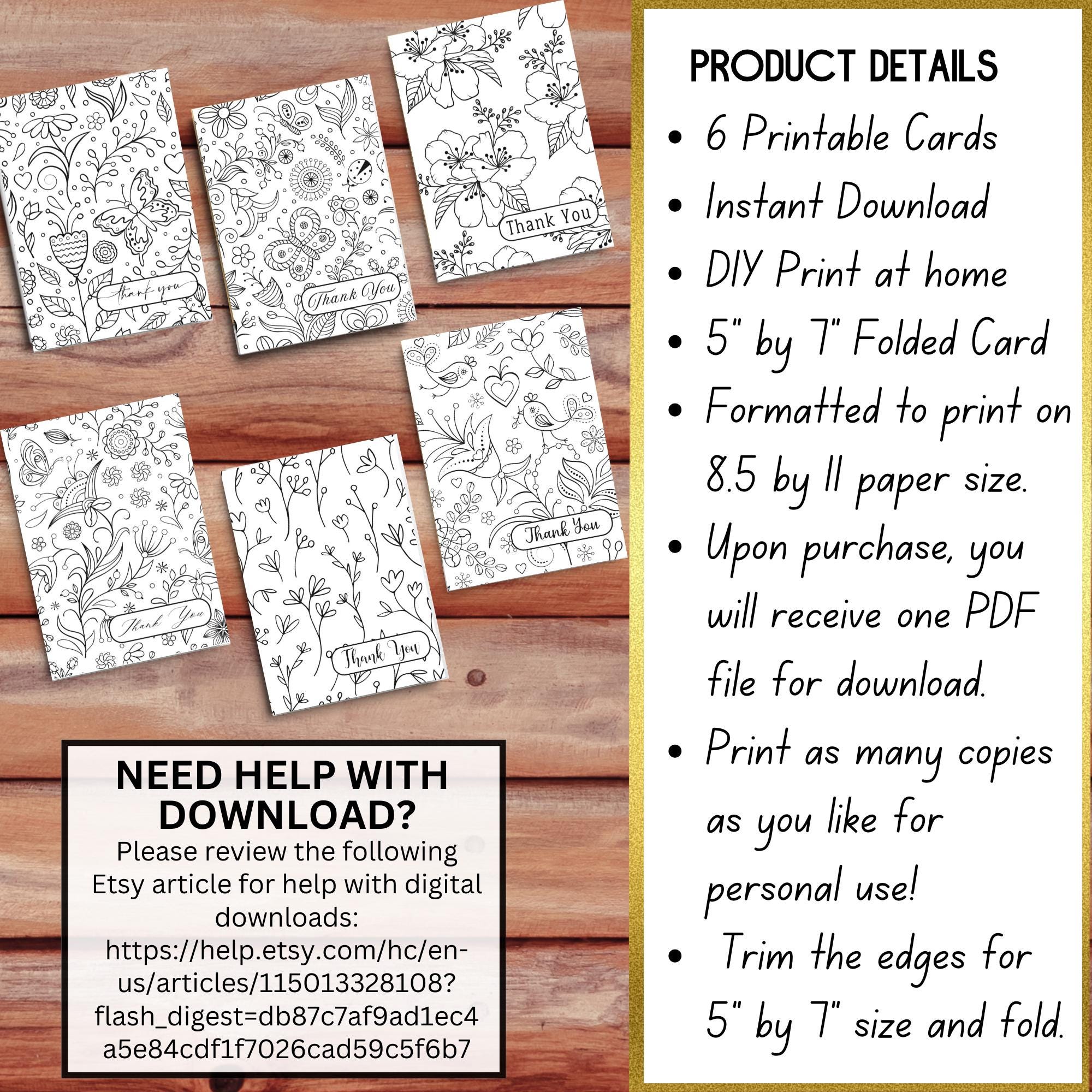 Printable Thank You Coloring Cards Digital Cards 6 Pack Value Bundle ...
