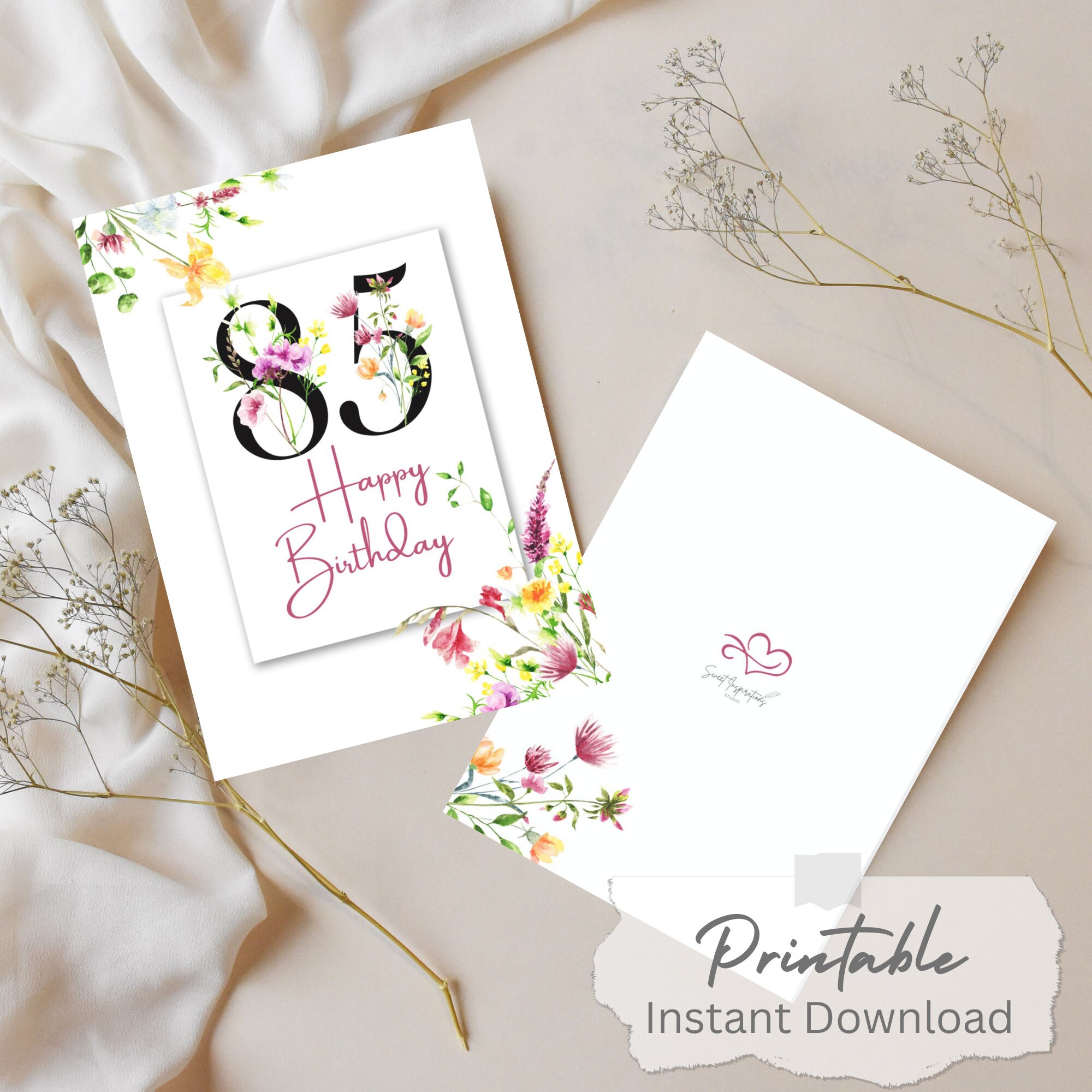 Printable 85th Happy Birthday Card Instant Download Blank Interior 85th ...