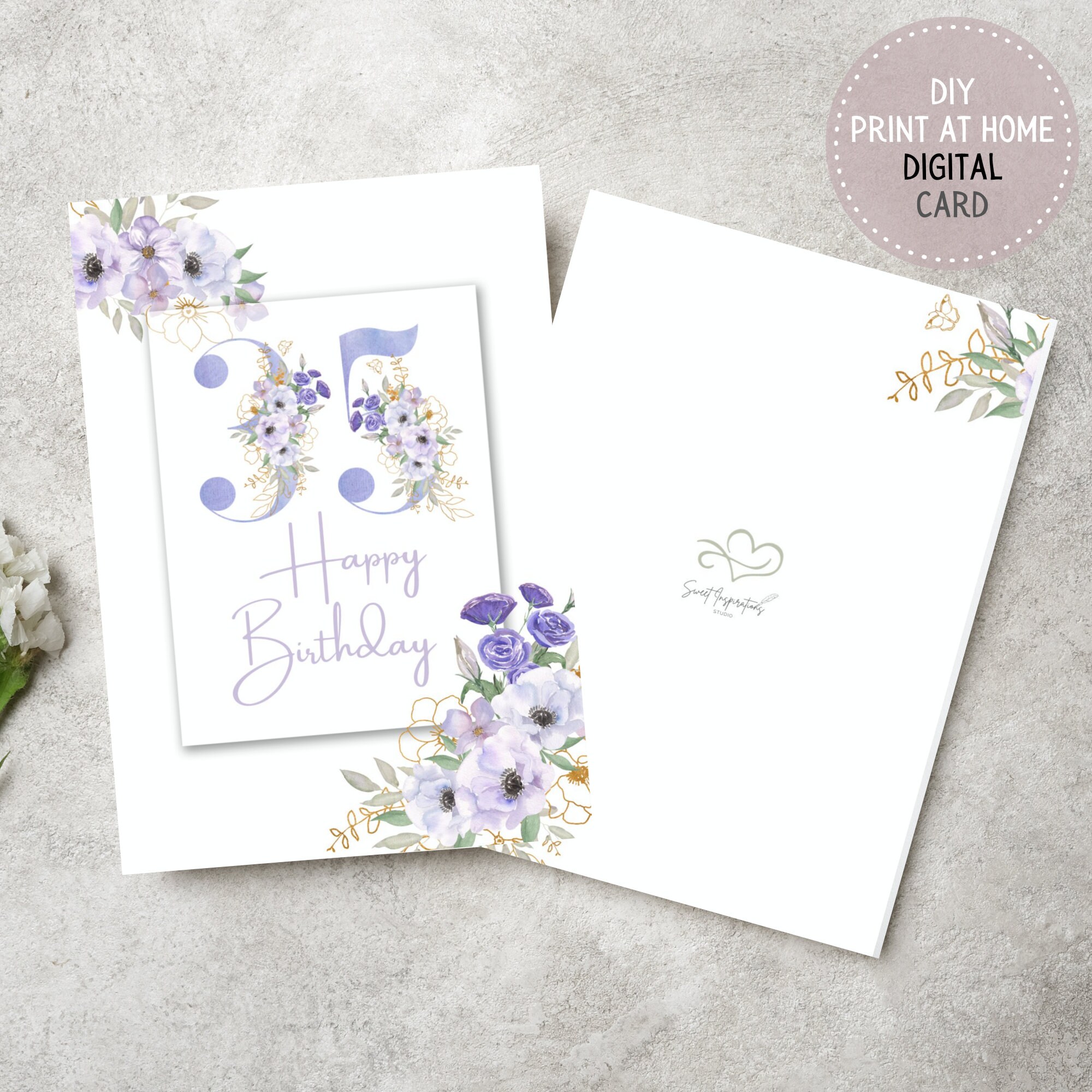 Printable 35th Happy Birthday Card Instant Download Blank - Etsy
