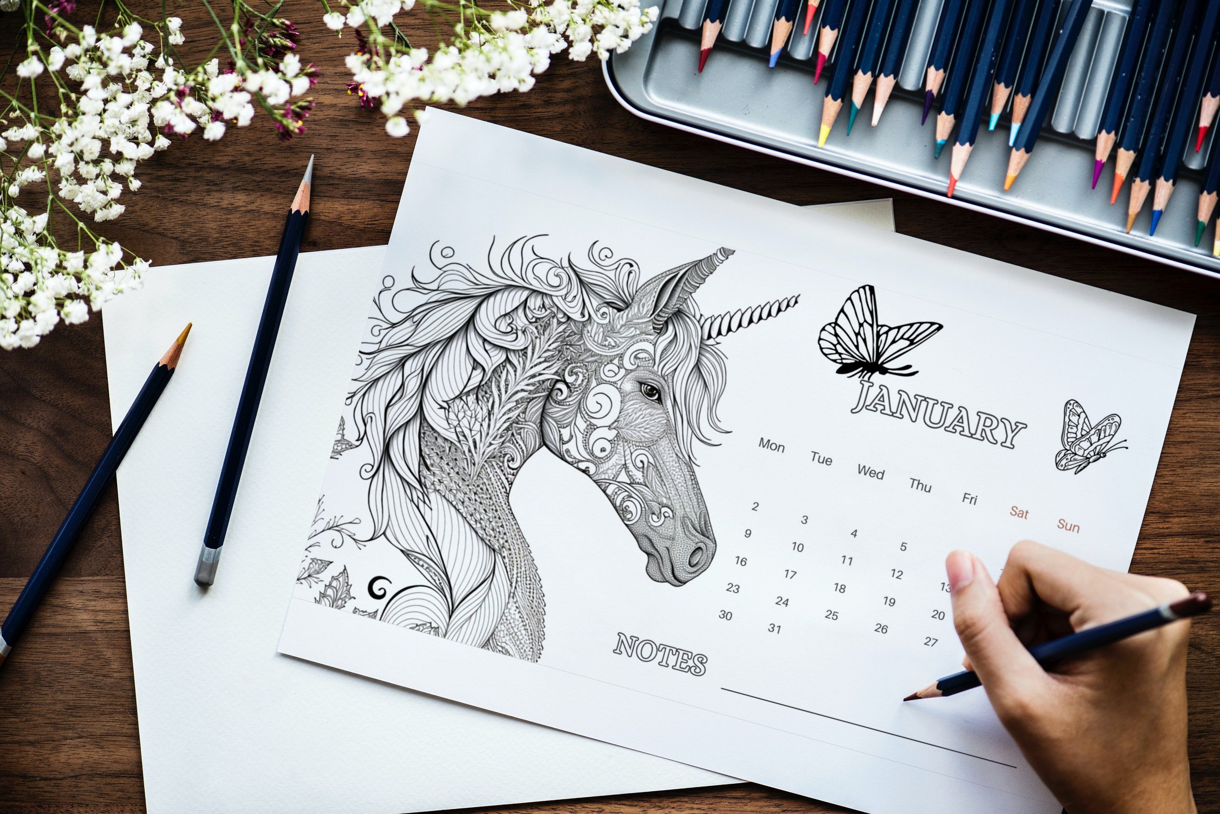 Animal 2023 Coloring Calendar, Printable Wall Calendar, DIY Calendar ...